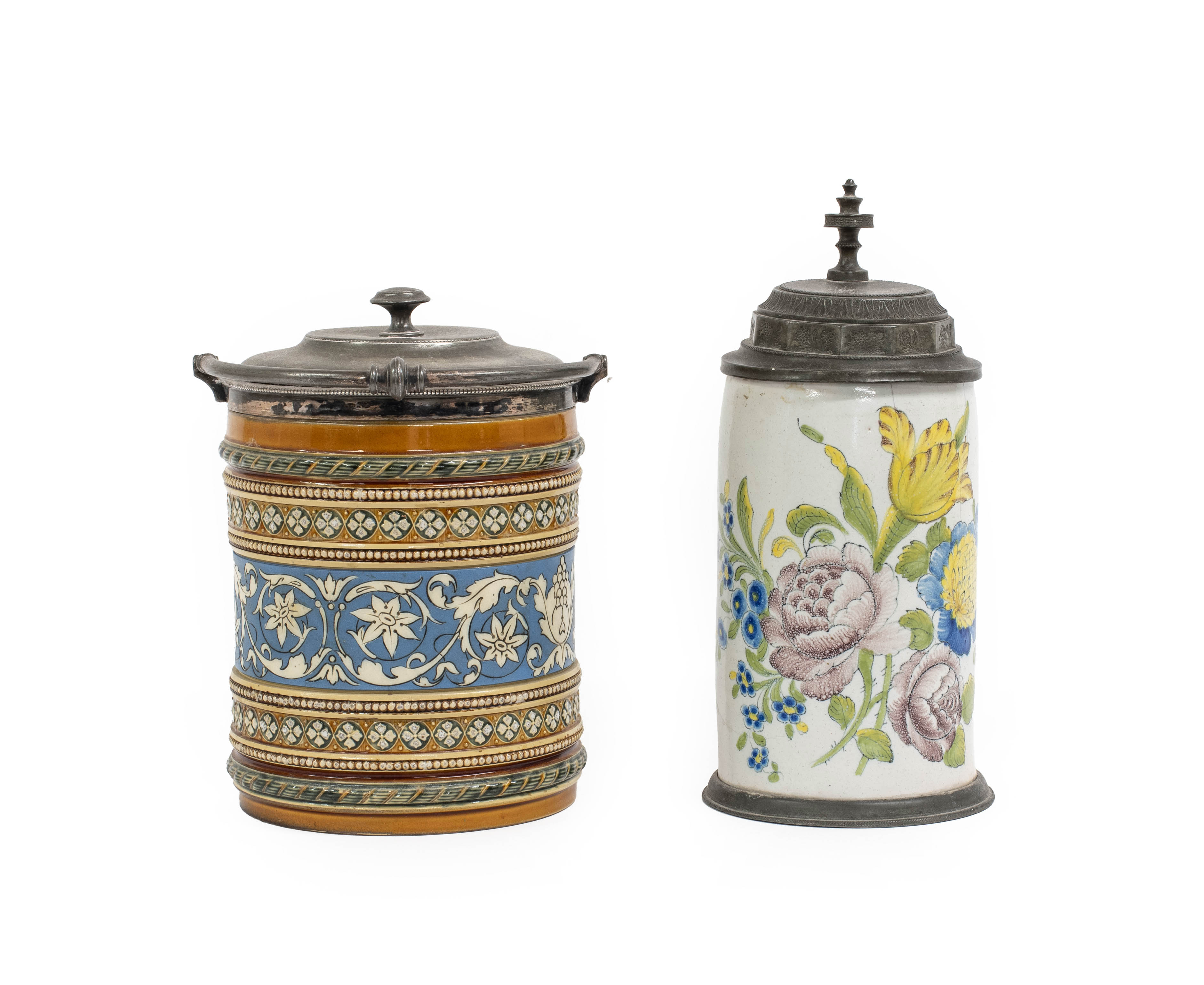 Lot 285 - A German Faience Pewter Mounted Tankard,