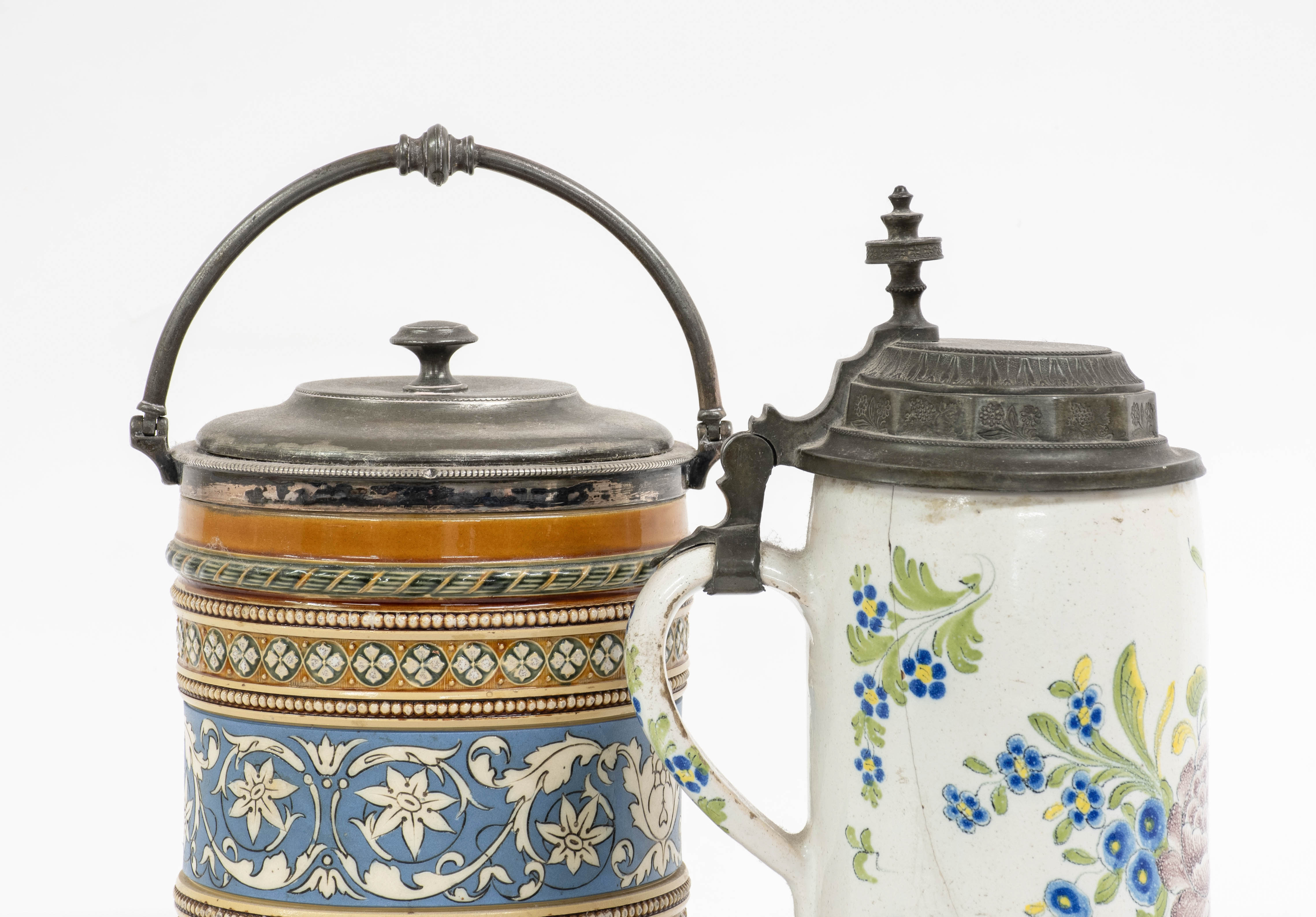 Lot 285 - A German Faience Pewter Mounted Tankard,