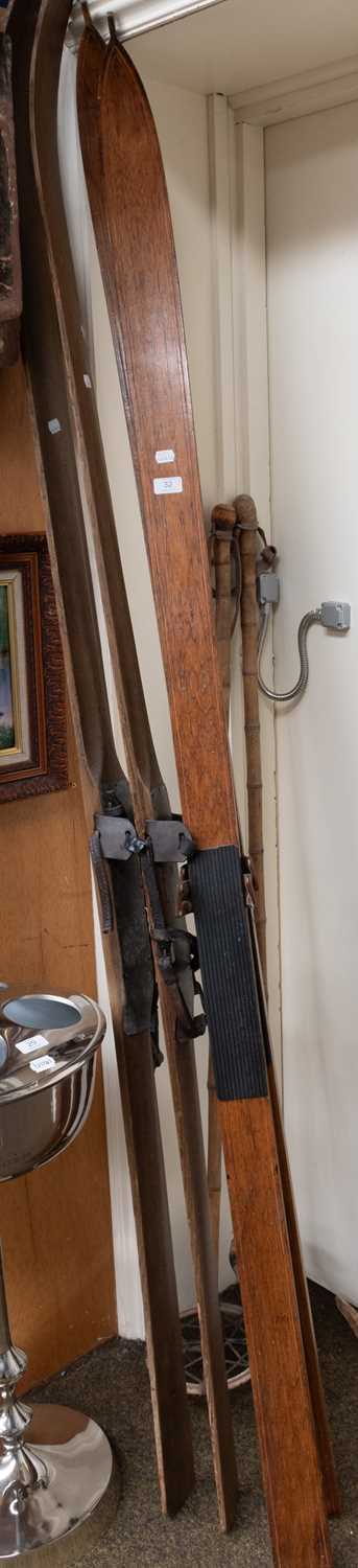 Lot 32 - Two Pairs of Vintage Skis, and a pair of