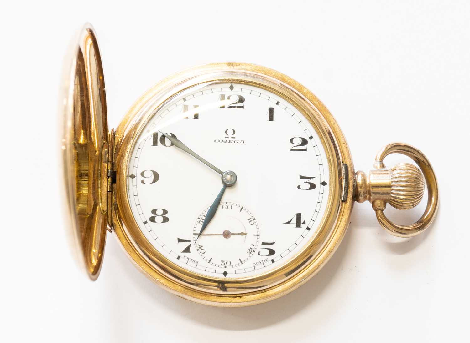 Lot 368 - A Plated Full Hunter Omega Pocket Watch,