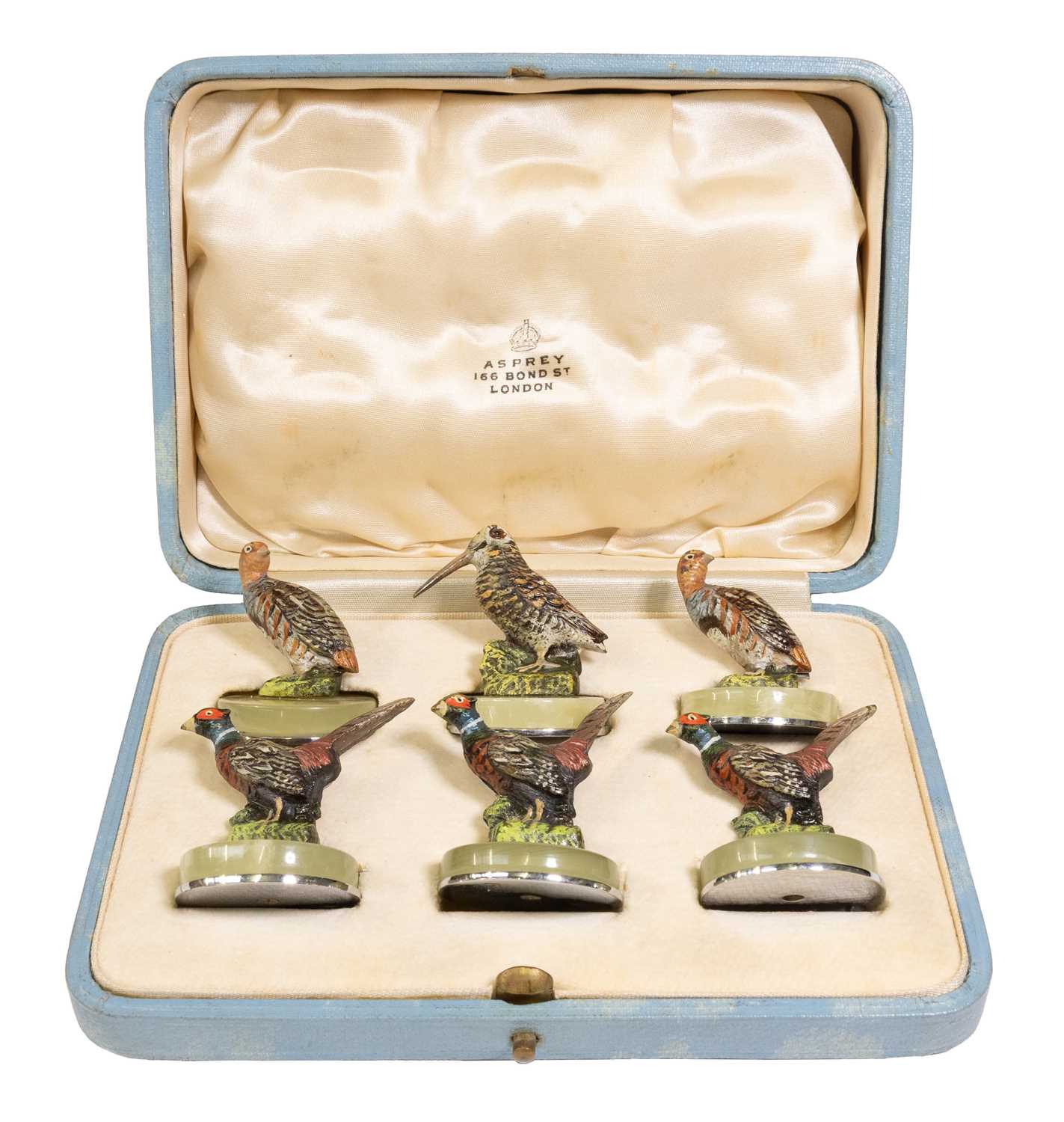 Lot 162 - A Cased Set of Six Cold-Painted Bronze "Game