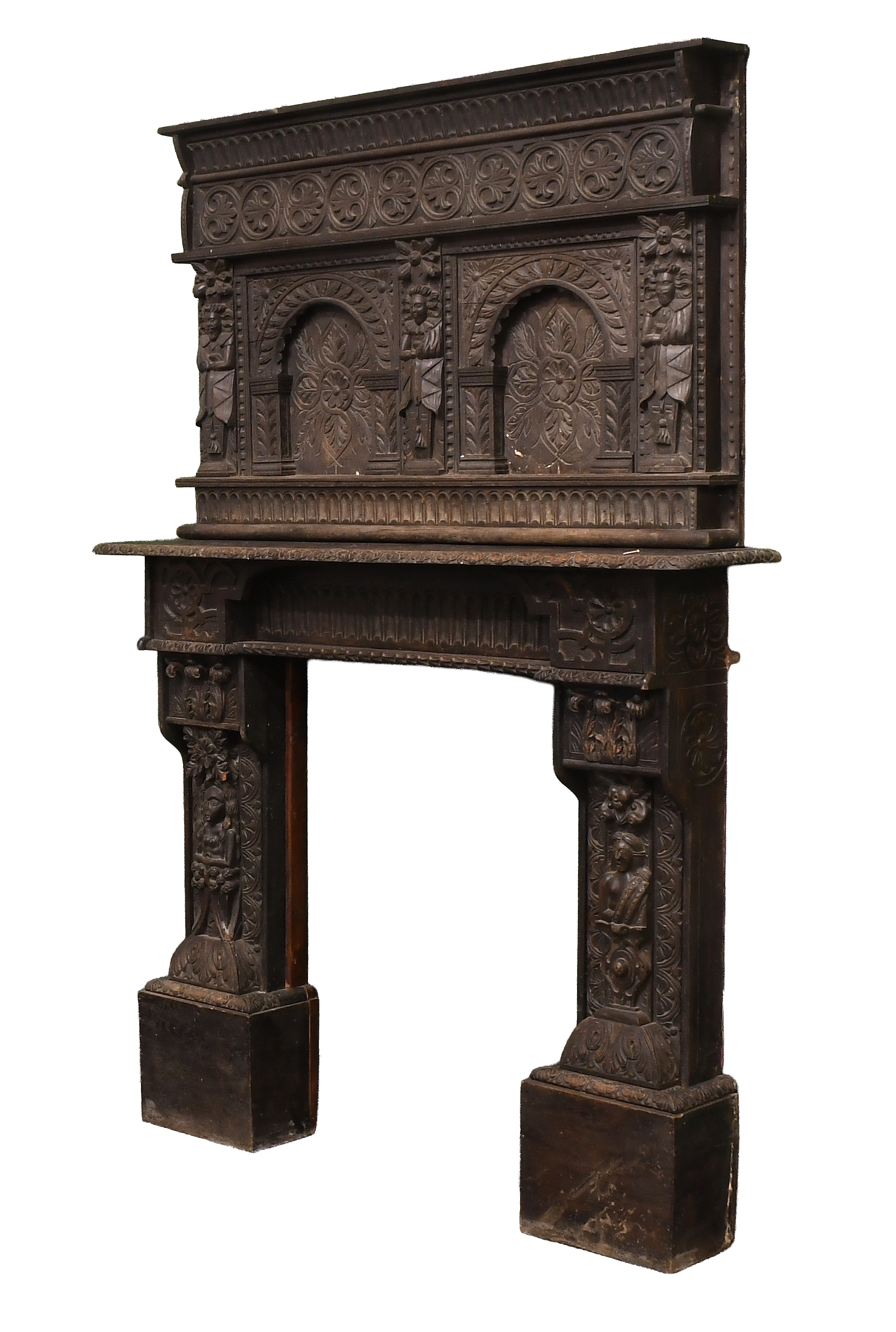 Lot 507 - A Jacobean-Style Carved Oak Chimneypiece,