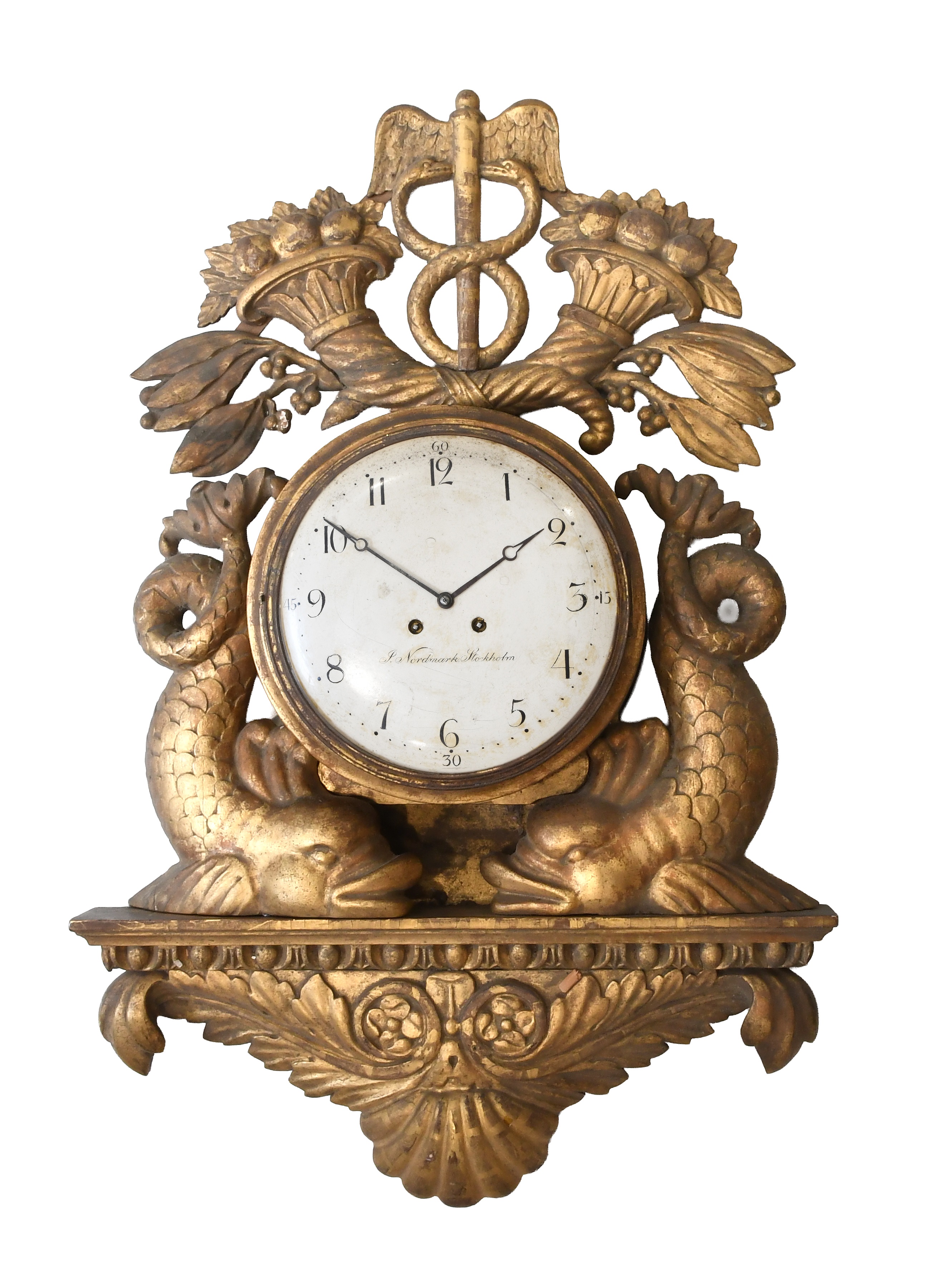 Lot 268 - A Swedish Gilt Wooden Striking Wall Clock,