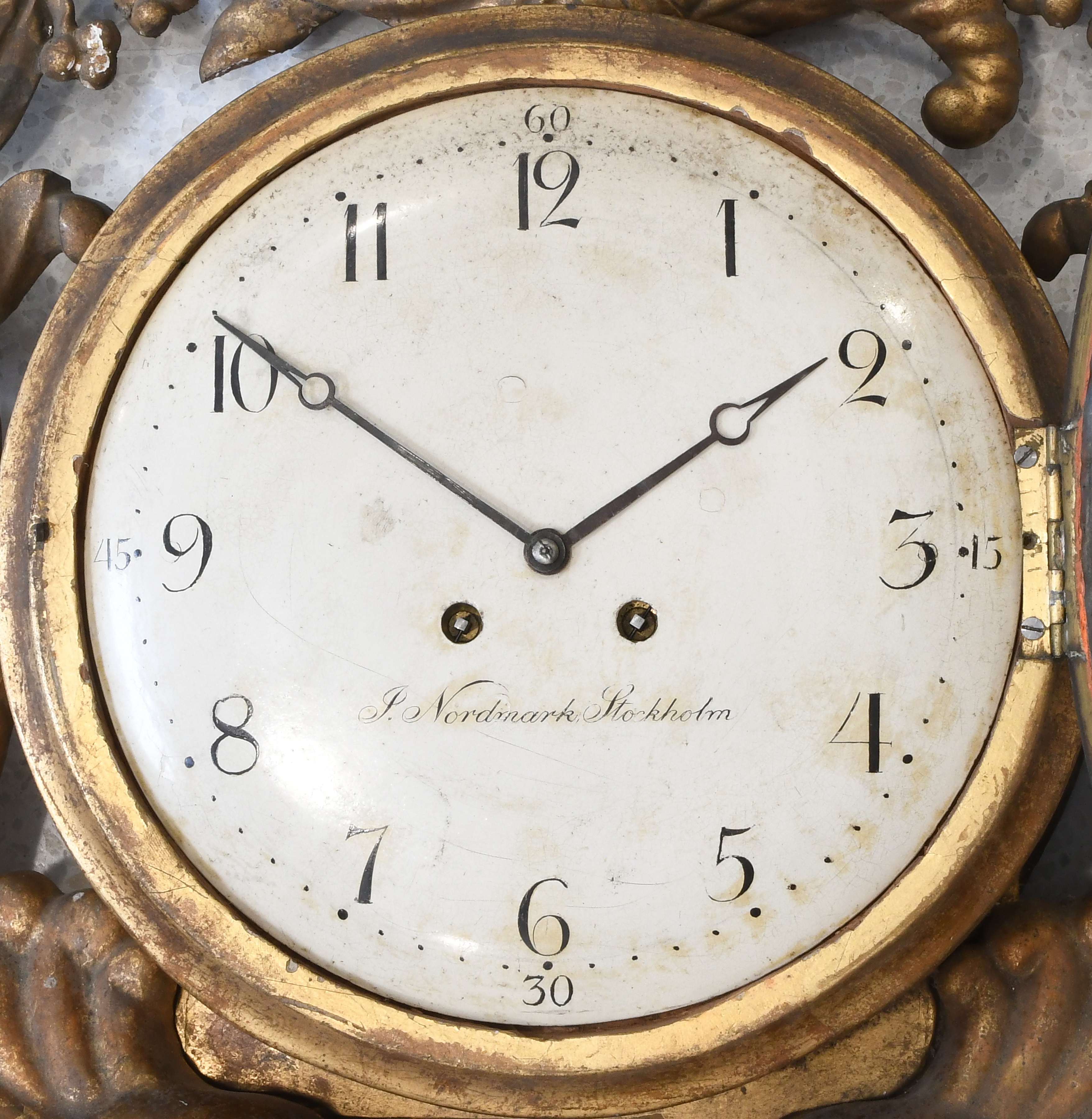 Lot 268 - A Swedish Gilt Wooden Striking Wall Clock,