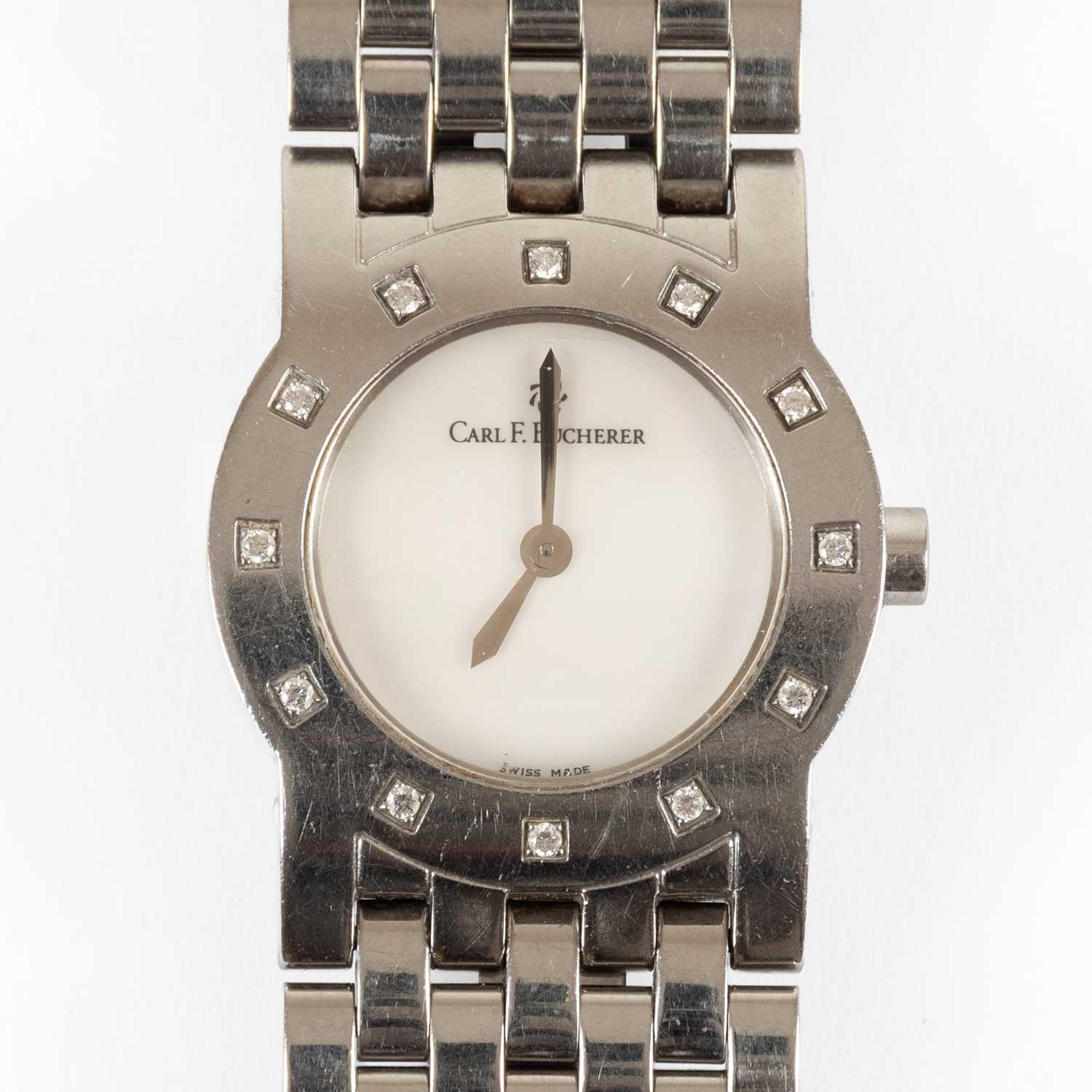 Lot 185 - A Lady's Stainless Steel Diamond Set