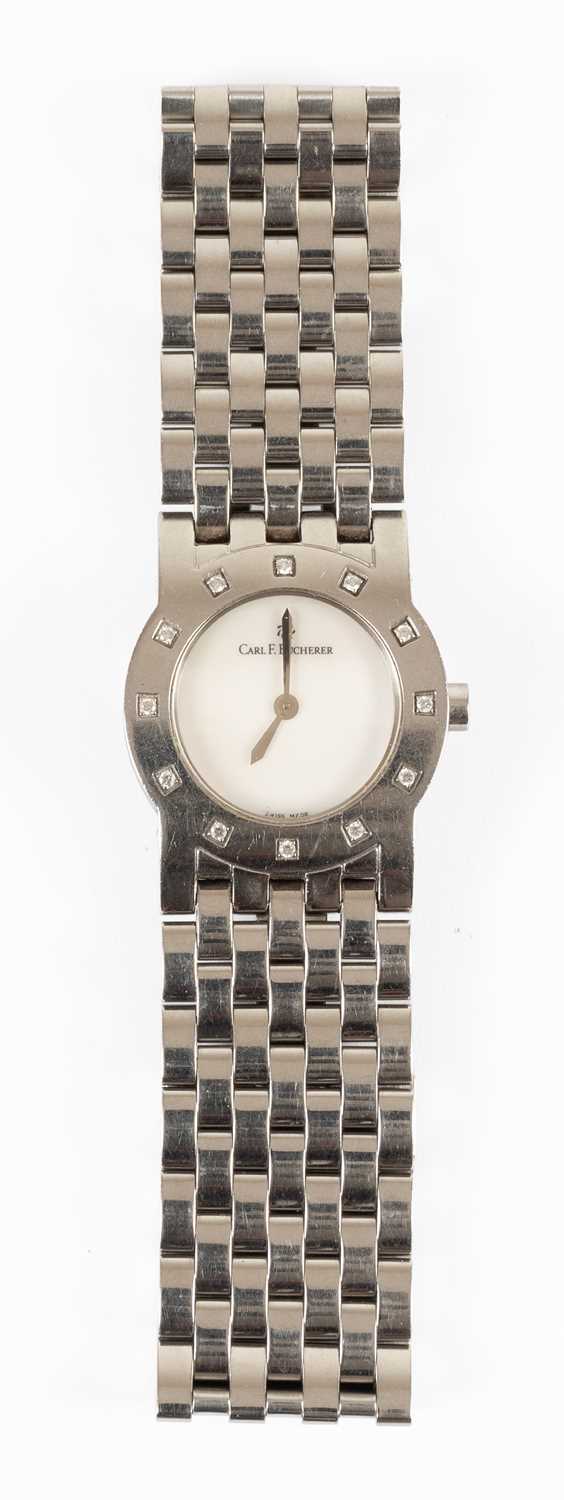 Lot 185 - A Lady's Stainless Steel Diamond Set