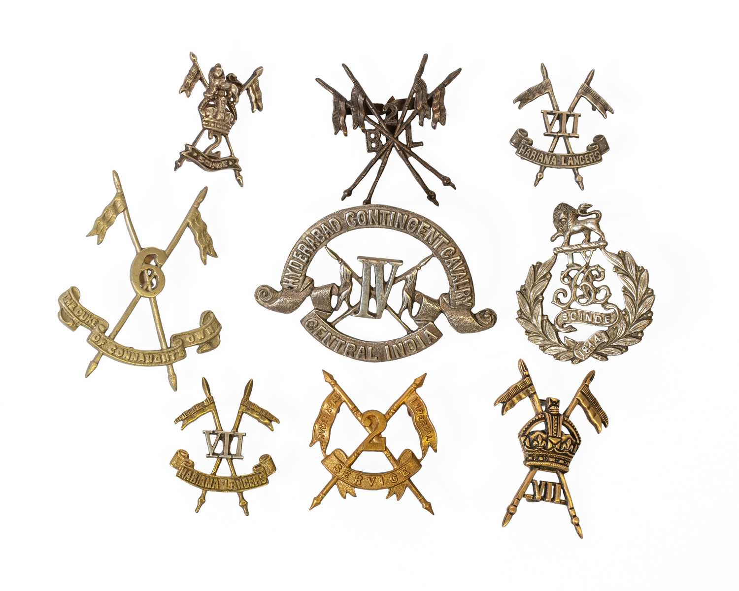 Lot 70 - Nine Indian Army Cavalry Badges, comprising