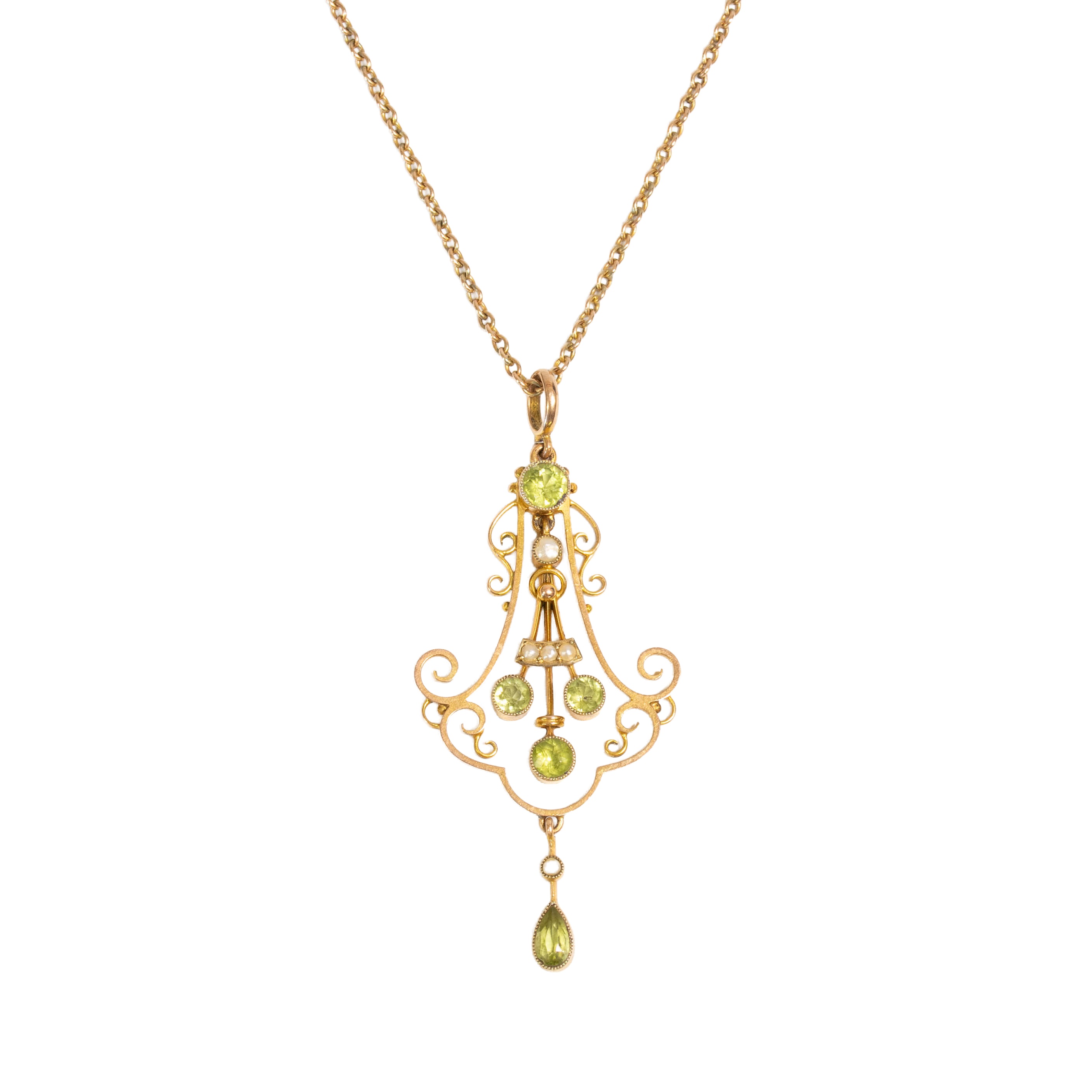 Lot 143 - A Peridot and Split Pearl Pendant on Chain,