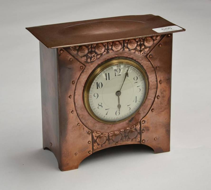 Lot 686 - An Arts & Crafts Copper Cased Mantel Clock,