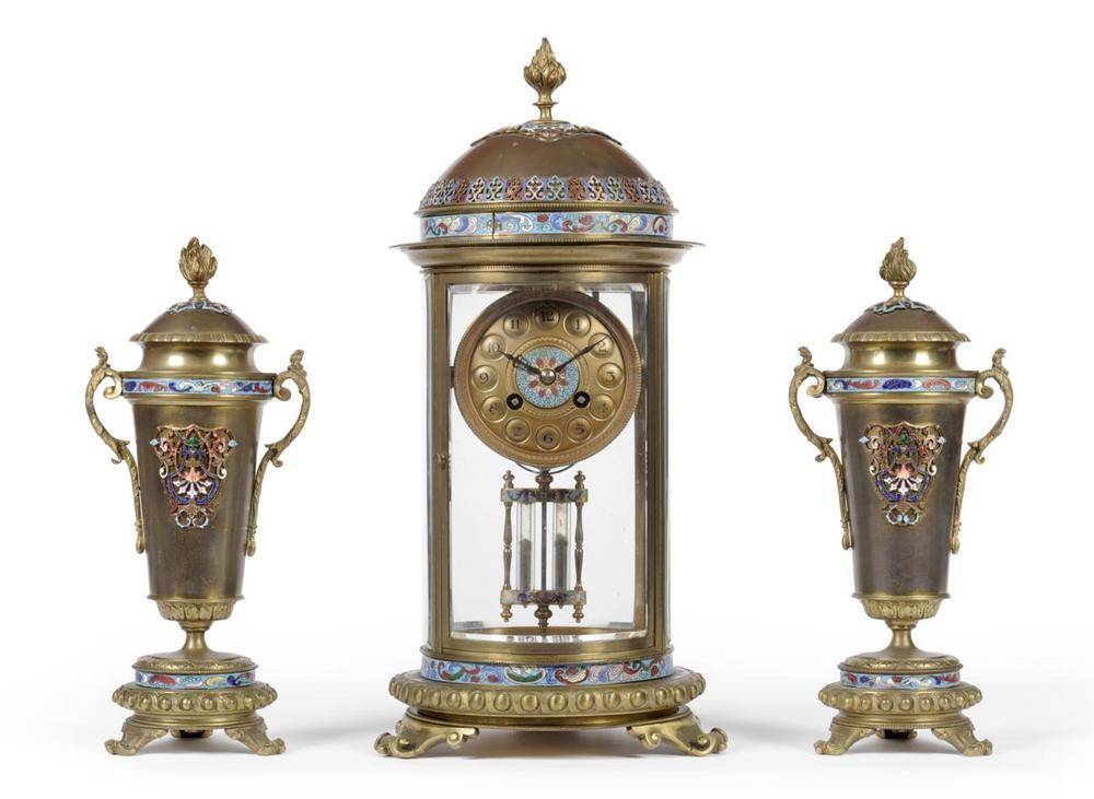 Lot 900 - A Four-Glass Gilt Champleve Enamel Striking