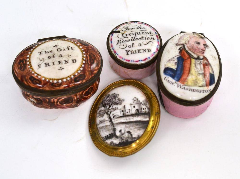 Lot 43 - Three Georgian enamel patch boxes 'Gen
