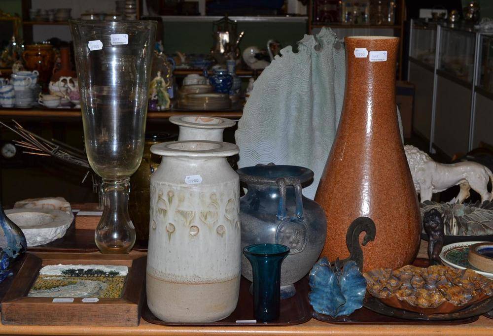 Lot 309 - Two trays of studio and decorative pottery