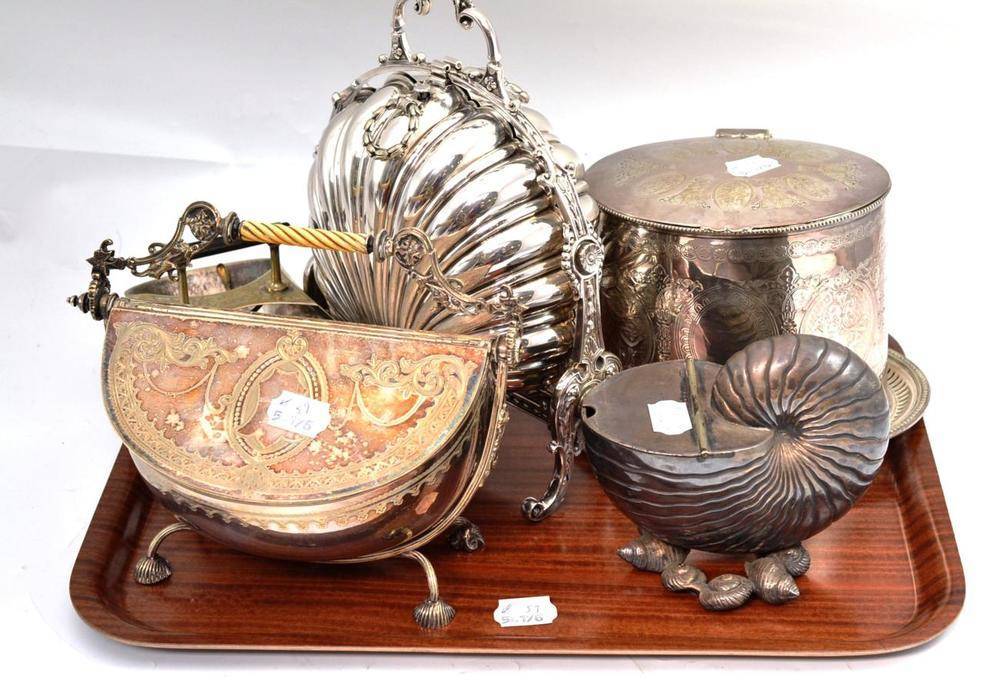 Lot 303 - A Victorian silver plated shell shaped wafer