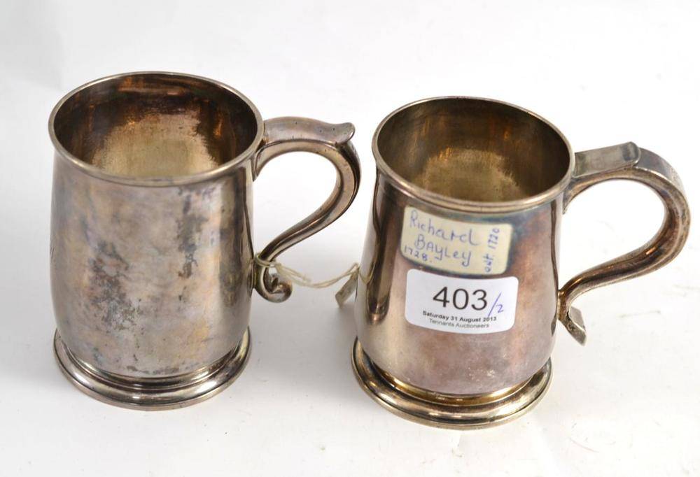 Lot 403 - Two small Georgian silver mugs, 1728 and
