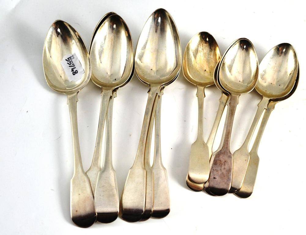 Lot 411 - Six Georgian silver serving spoons and six