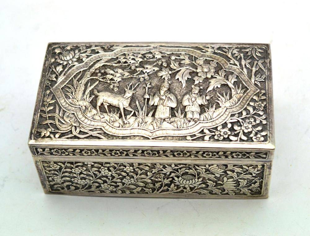 Lot 460 - A Chinese White Metal Box and Hinged Cover,