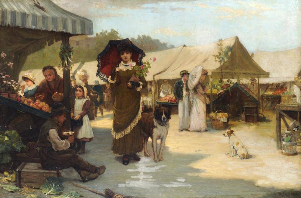 Lot 593 - Alfred H Phillips (fl.1872-1904) Market Day