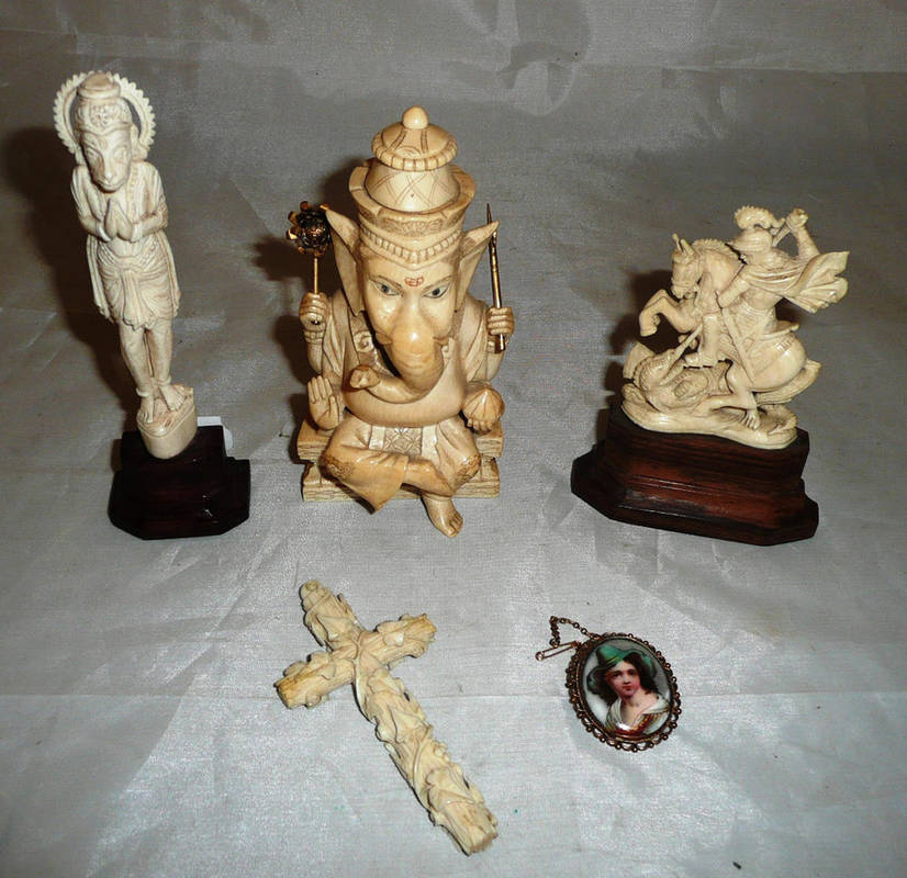 Lot 477 - An Indian carved ivory model of Shoien, a