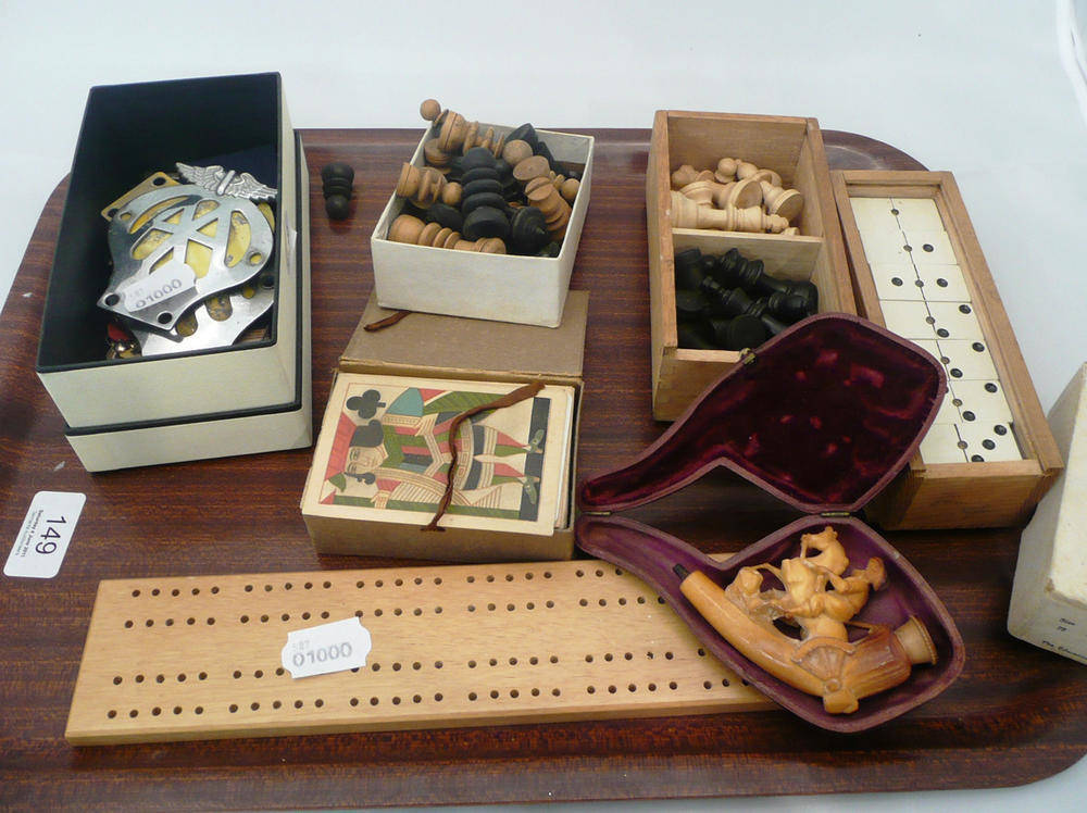 Lot 149 - Chess set, medallions, playing cards and a