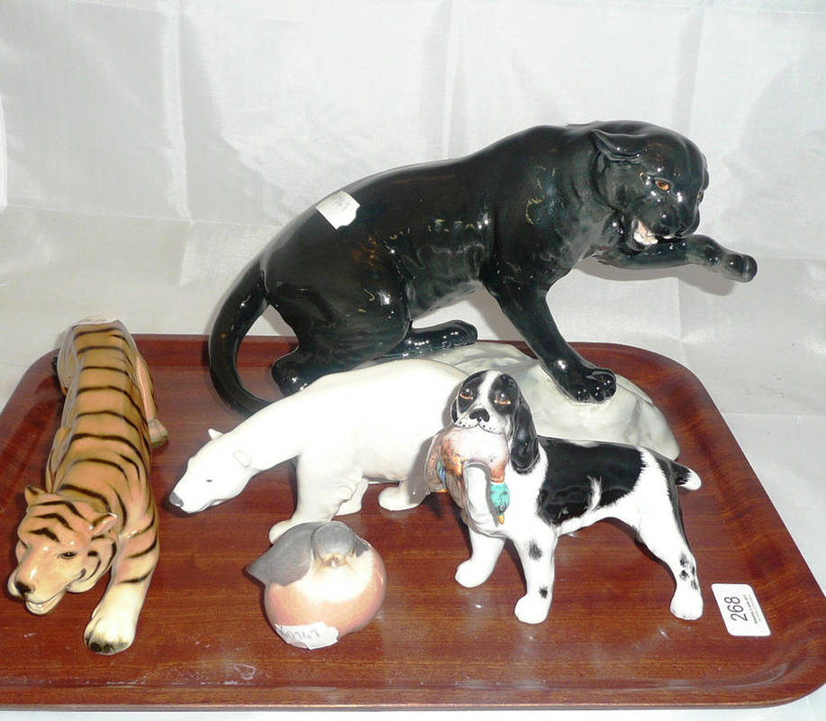 Lot 268 - A Beswick tiger, a spaniel, a panther, a