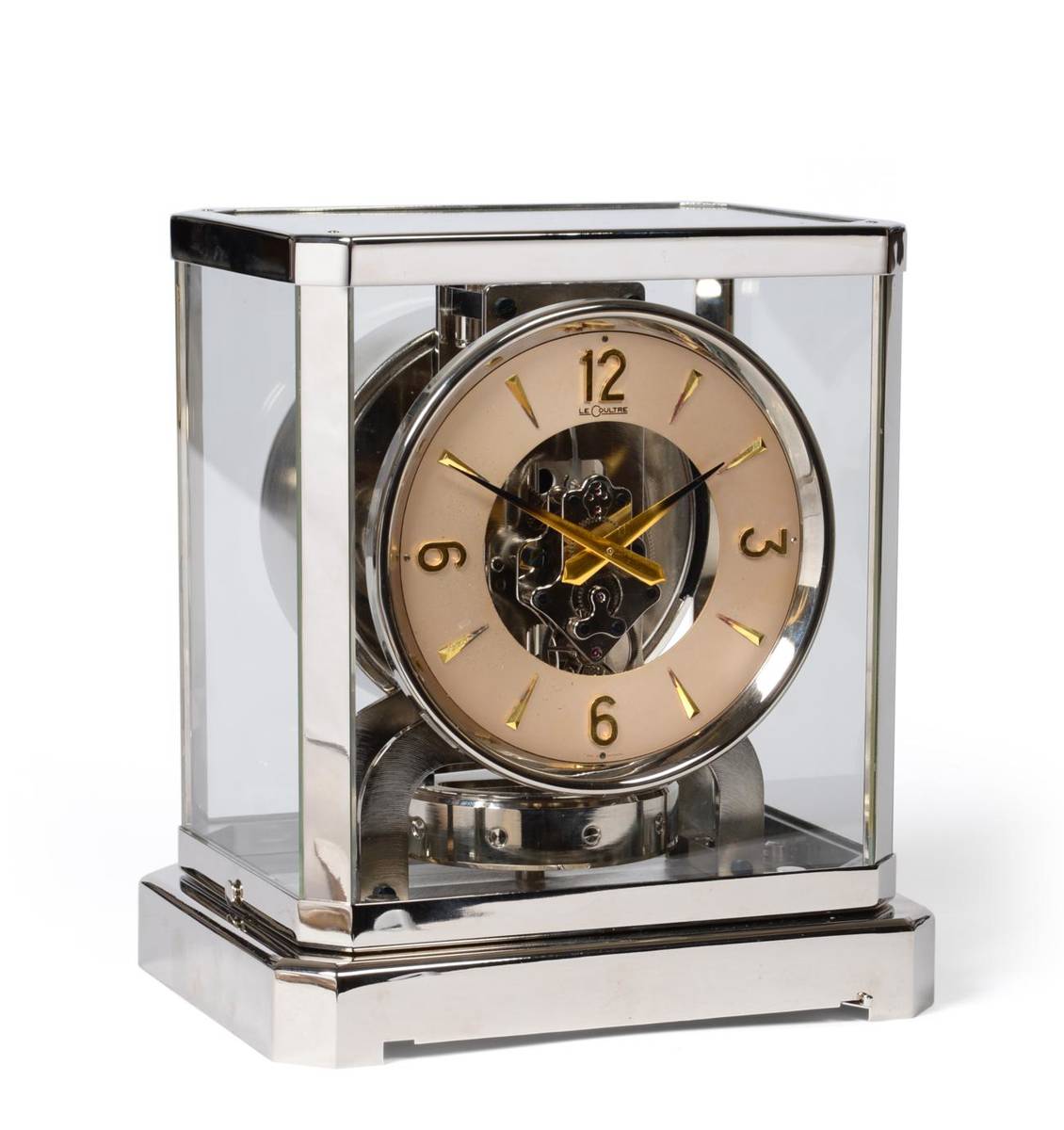Lot 854 - A Rare Rhodium Plated Atmos Clock, signed