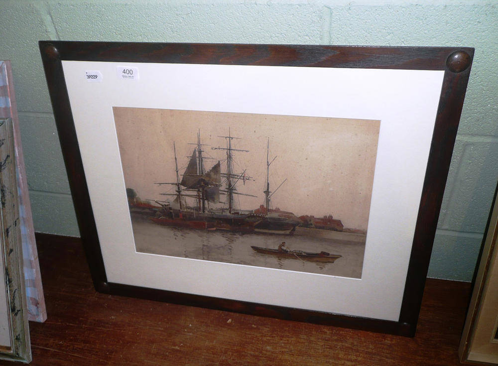 Lot 400 - Tom Clough - Sailing Ship in harbour, wrd