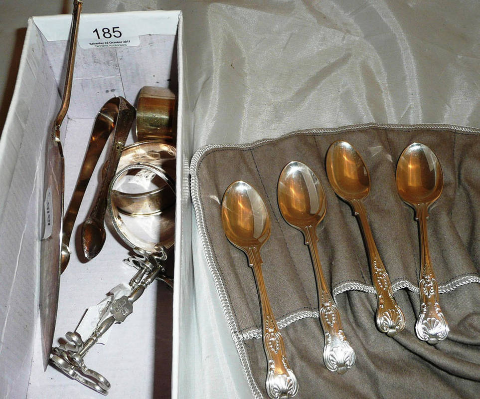 Lot 185 - Twelve silver spoons, cake slice, pair sugar