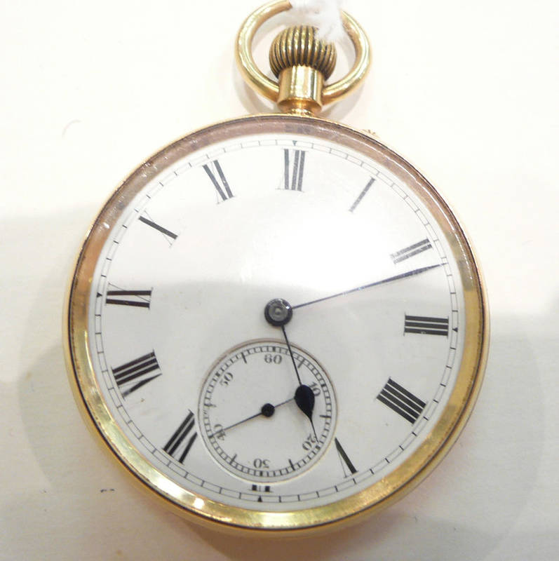 Lot 329 - A gold open-faced pocket watch (hallmarks