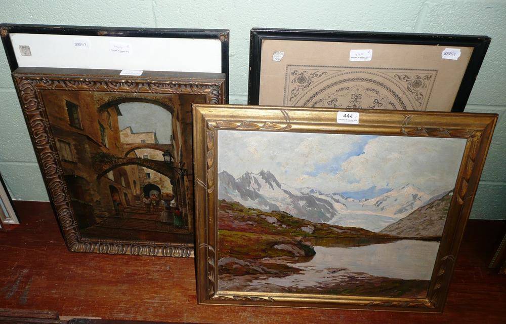 Lot 444 - Oil on panel - Mountainous lakeland scene;
