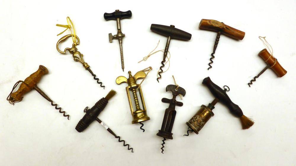 Lot 313 - A Collection of Ten Corkscrews, including a