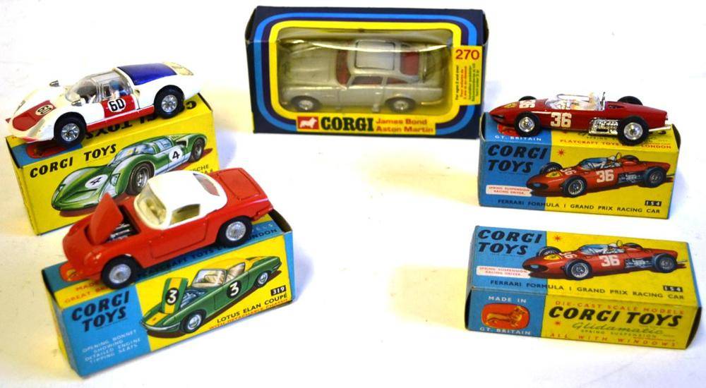 Lot 204 - Five Boxed Corgi Sports / Racing Cars