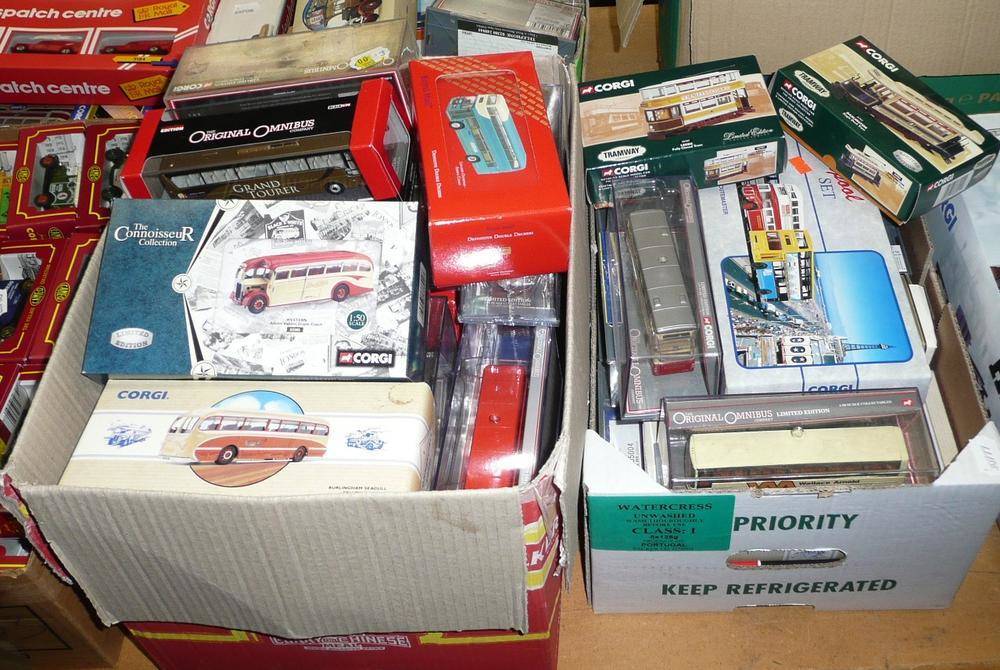Lot 197 - Sixty Boxed Corgi Buses, Coaches and Trams,