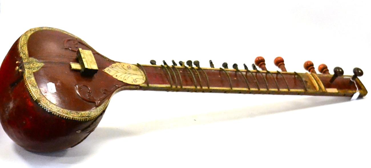 Lot 2147 - Sitar with bone inlay 7 main and 11