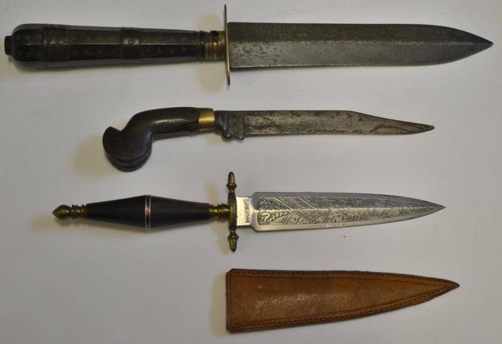 Lot 373 - A 19th Century Knife, the 16cm double edge