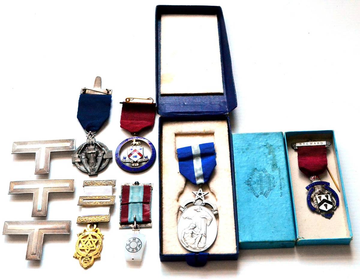 Lot 99 - Nine Masonic Jewels, comprising a silver gilt
