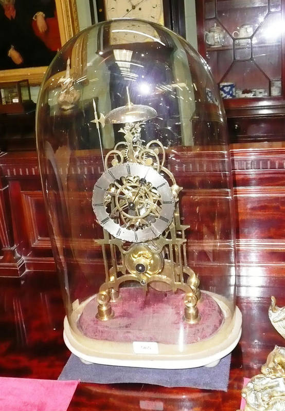 Lot 565 - A Brass Skeleton Clock with Passing Strike,
