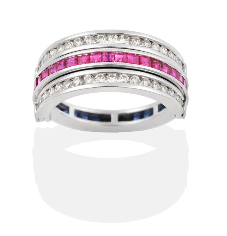 Lot 2077 - A Sapphire, Ruby and Diamond Flip Ring,