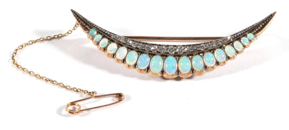 Lot 526 - An Opal and Diamond Crescent Brooch,