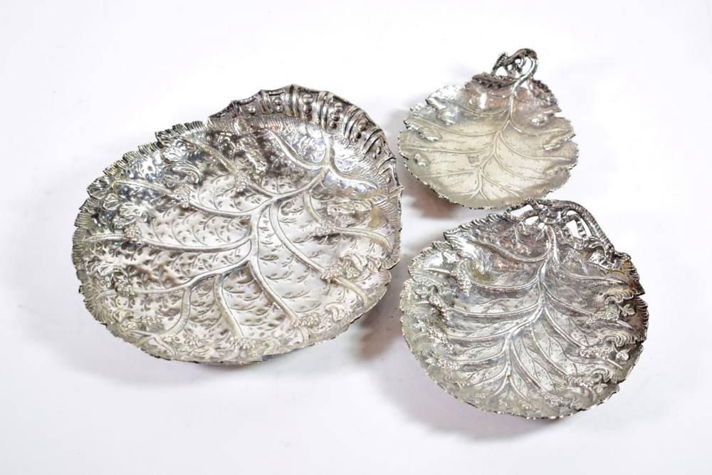 Lot 1580 - Three Persian Silver Leaf Dishes, all