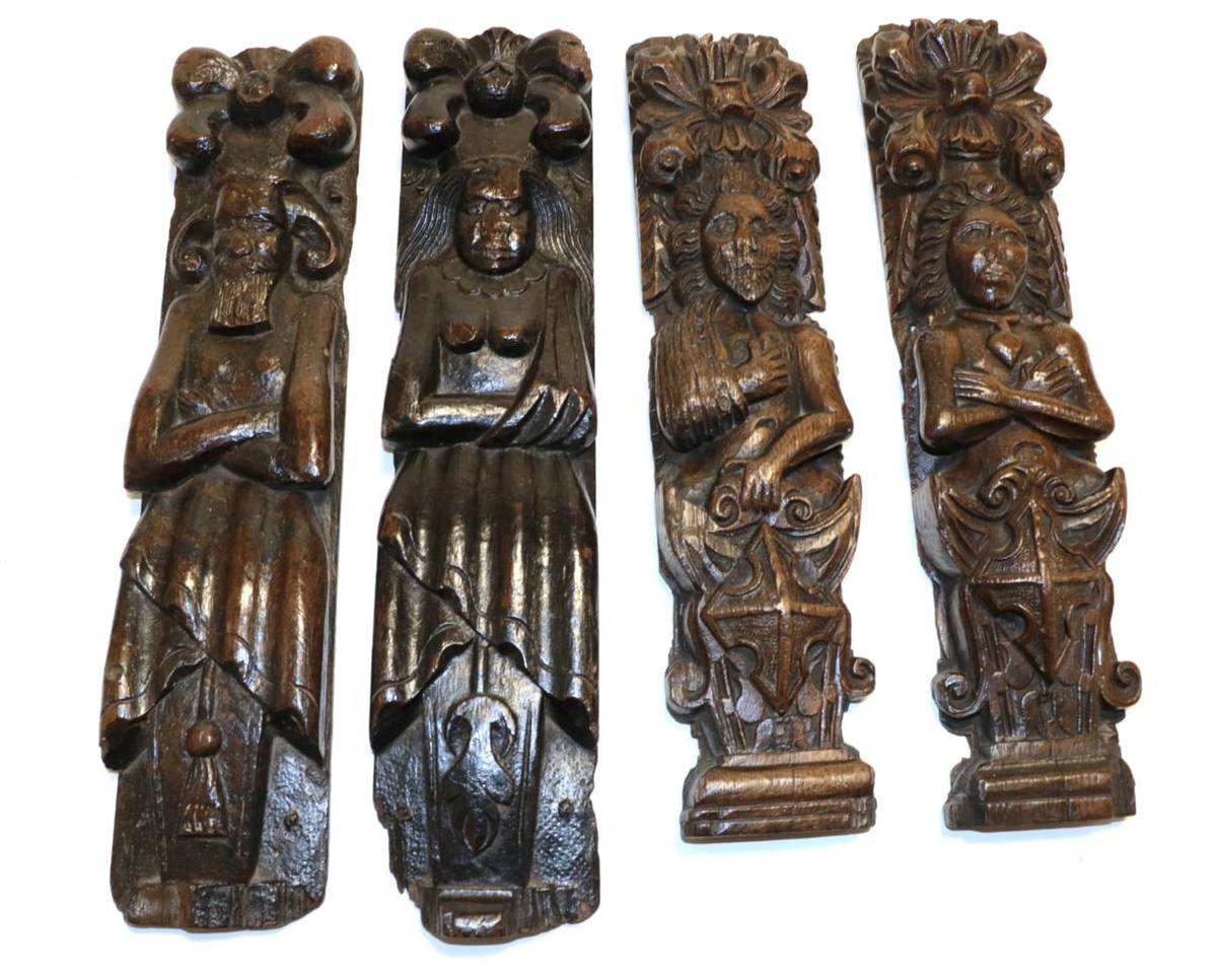 Lot 698 - Two Pairs of Oak Relief Carved Panels, as
