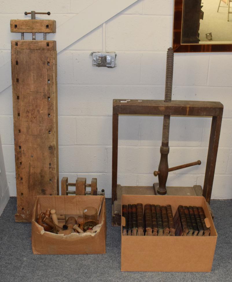 Lot 1240 - A large wooden book press; wooden work