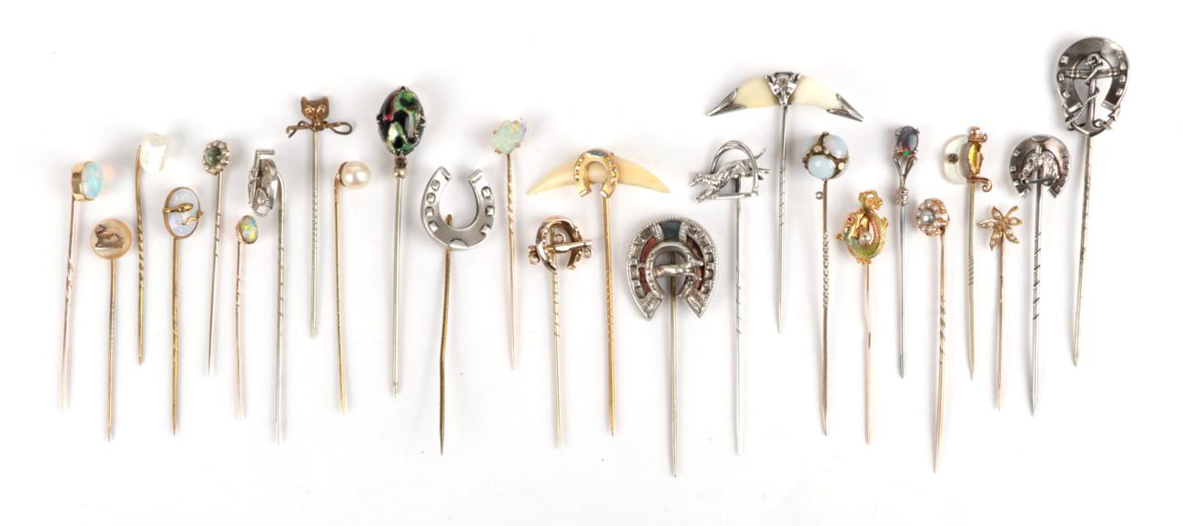 Lot 158 - Twenty-Five Stick Pins, including opal set