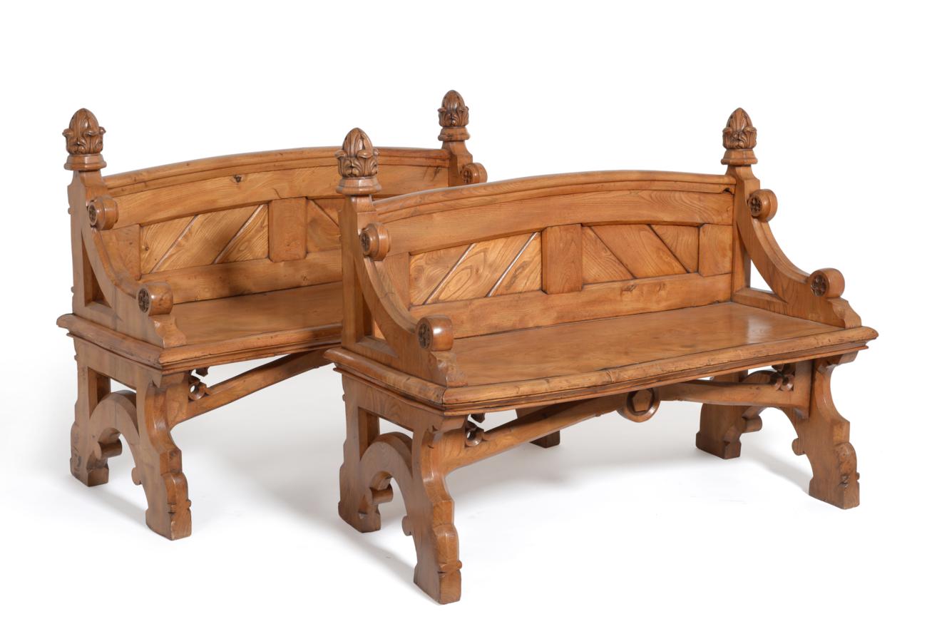 Lot 718 - A Pair of 19th Century Elm Gothic Revival