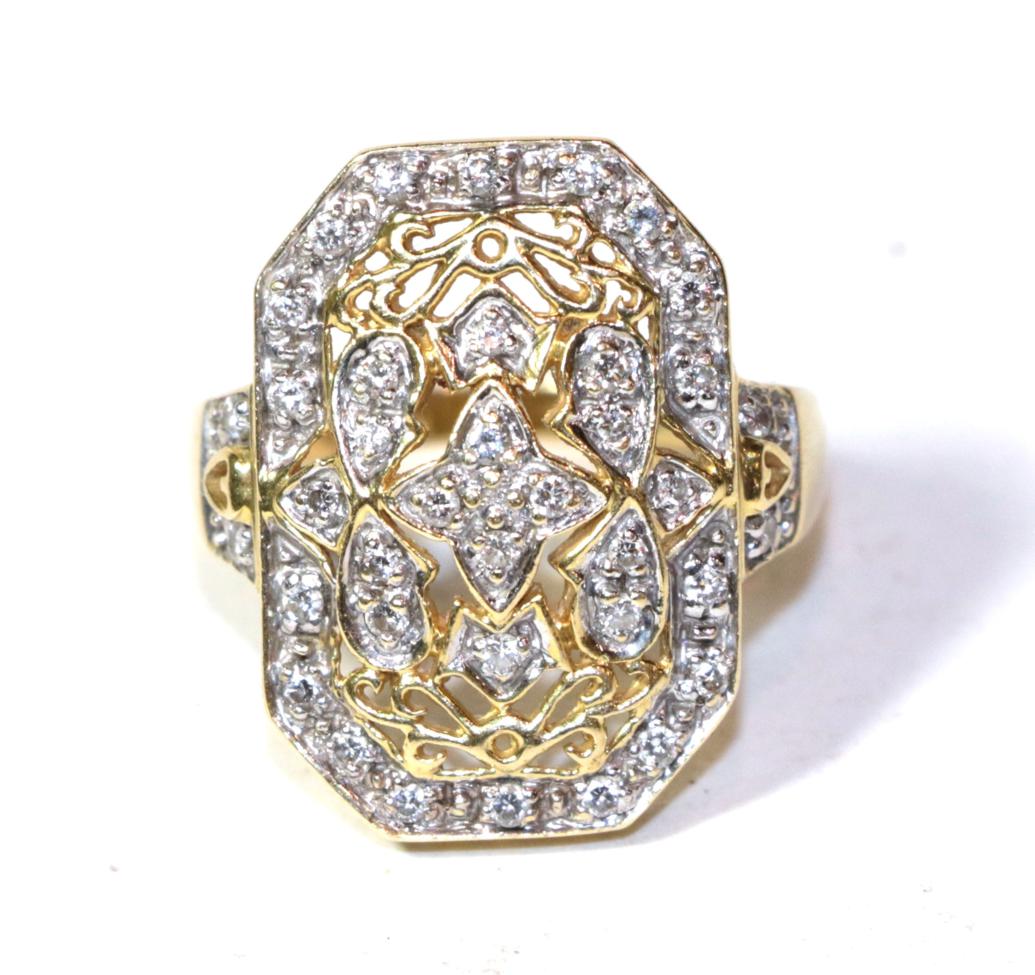 Lot 255 - A diamond set octagonal plaque ring, stamped