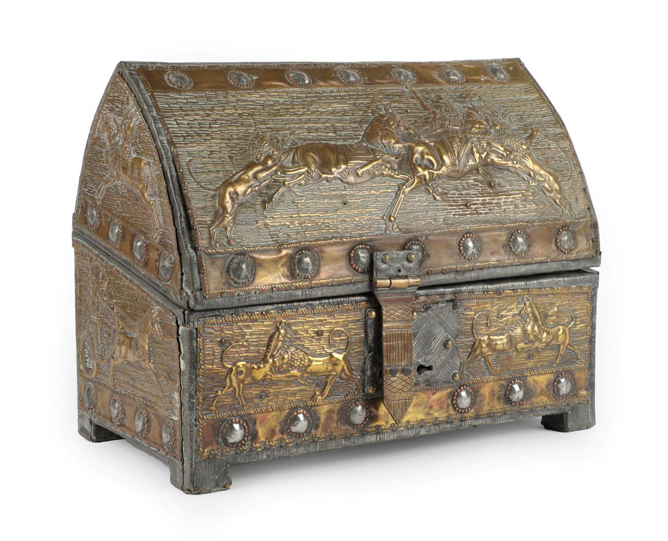 Lot 316 - A Qajar Brass Mounted Domed Top Casket, 19th