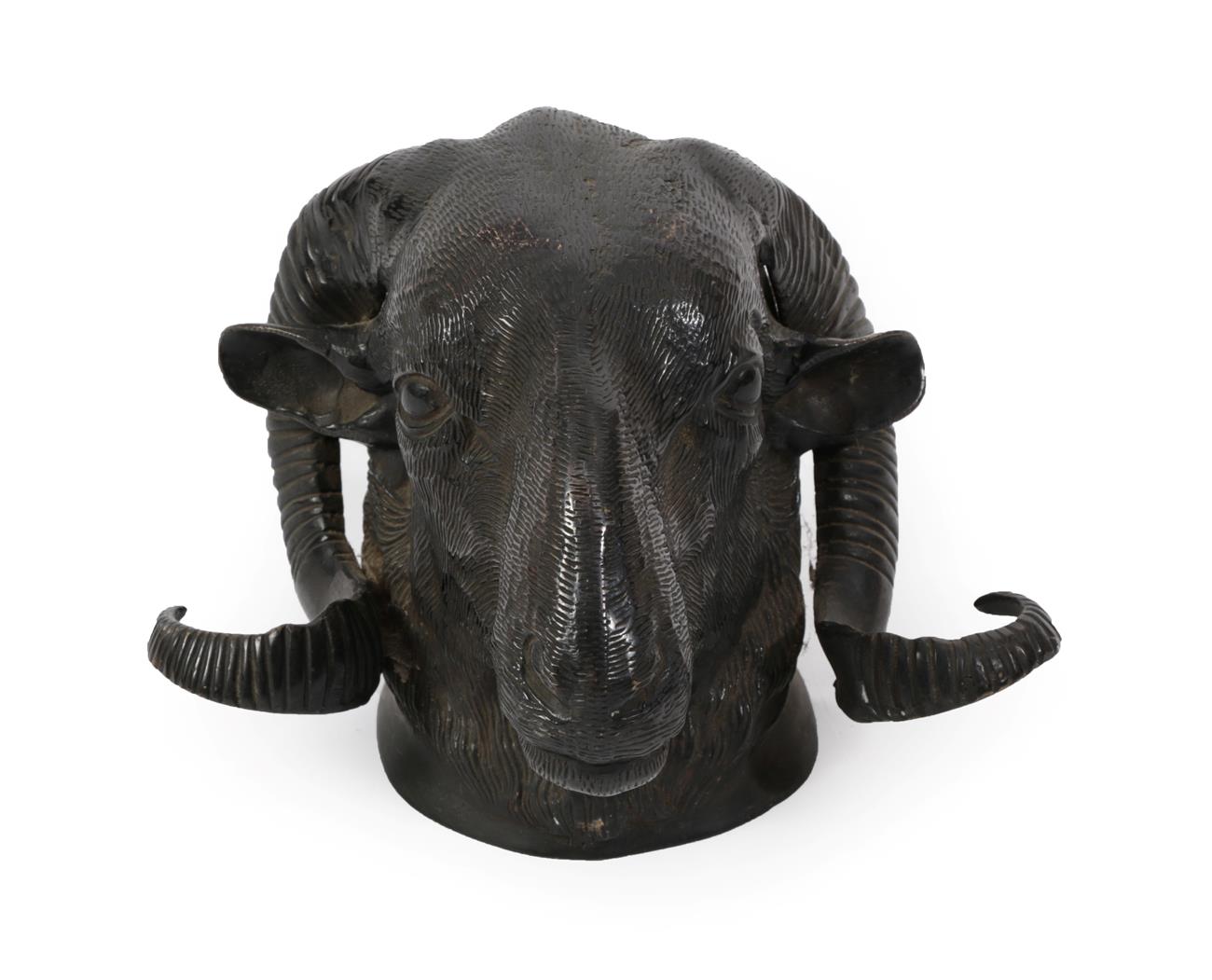 Lot 377 - A Bronze Goat's Head Wall Mount, probably