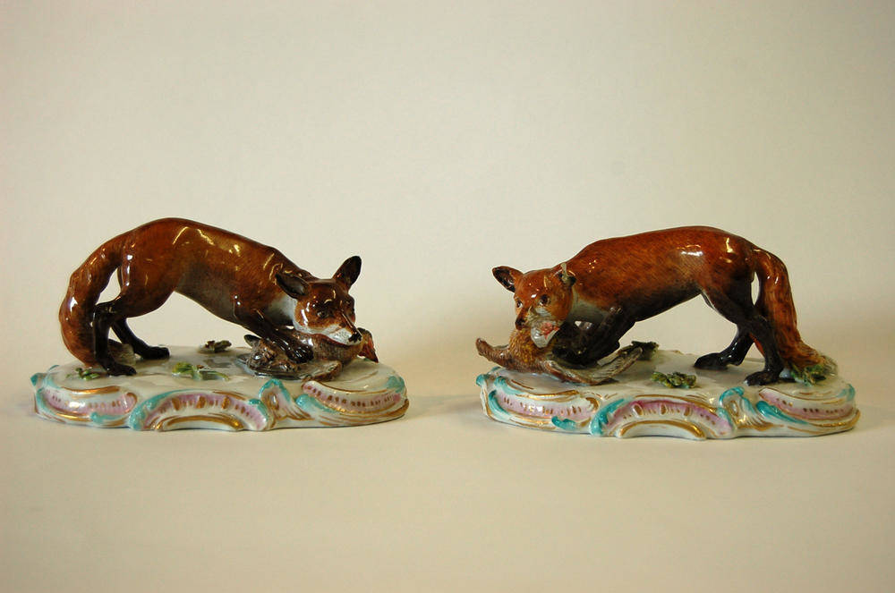 Lot 145 - A Pair of Meissen Porcelain Models of Foxes