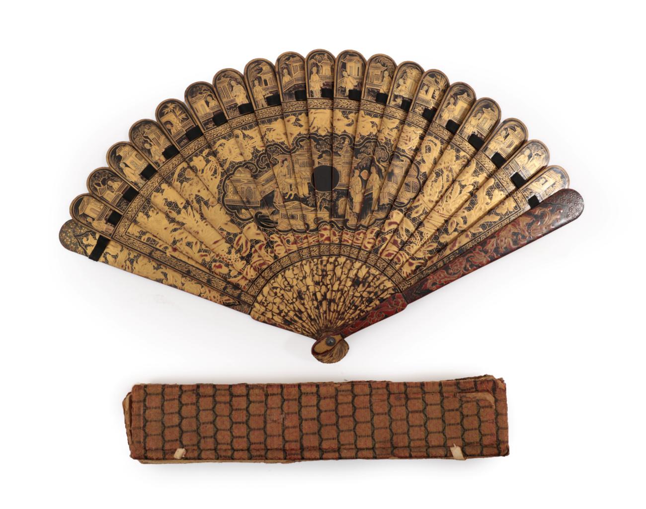 Lot 4231 - A Good Chinese Lacquer Brisé Fan, circa