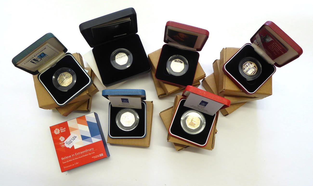 Lot 2104 - Royal Mint Silver Proof UK 50ps 1992-93