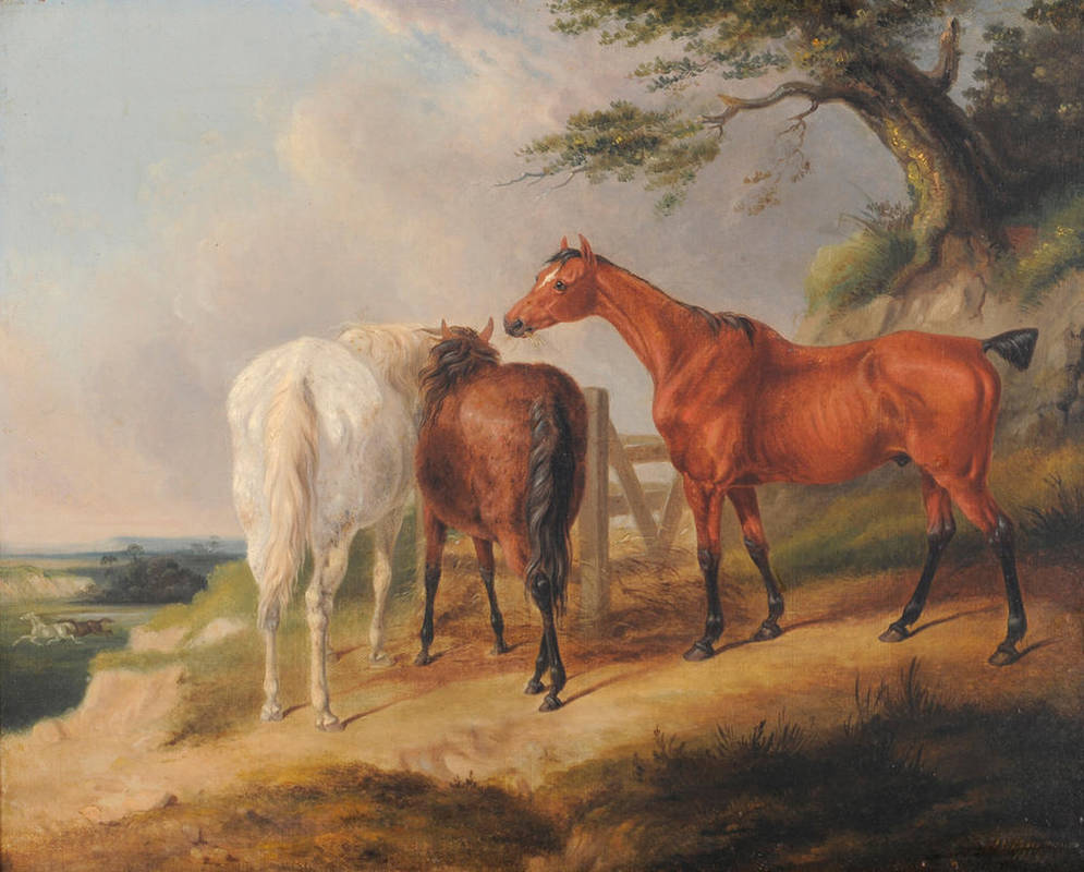 Lot 828 - William Barraud (1810-1850) Horses eating